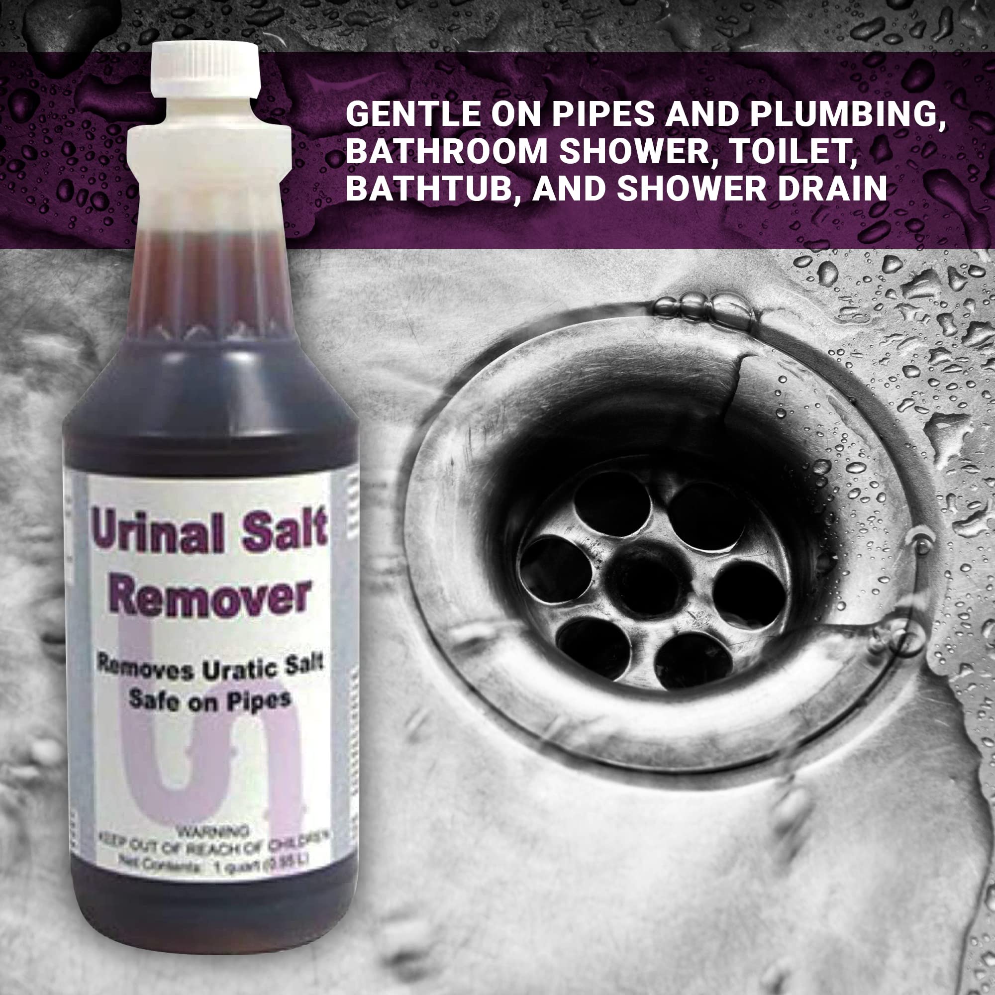 Detco Urinal Salt Remover Concentrate - Safe on Pipes and Plumbing, Odor Control, Cleans Rust, Scale, and Uratic Salt Build-Up, 1 Quart