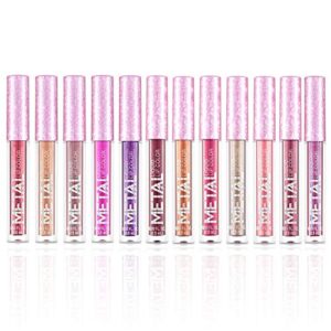 Glitter Shimmer Liquid Lipstick Set 12 Colors Shinning and Long Lasting Waterproof Colourful Lip Gloss Set (12 PCS)