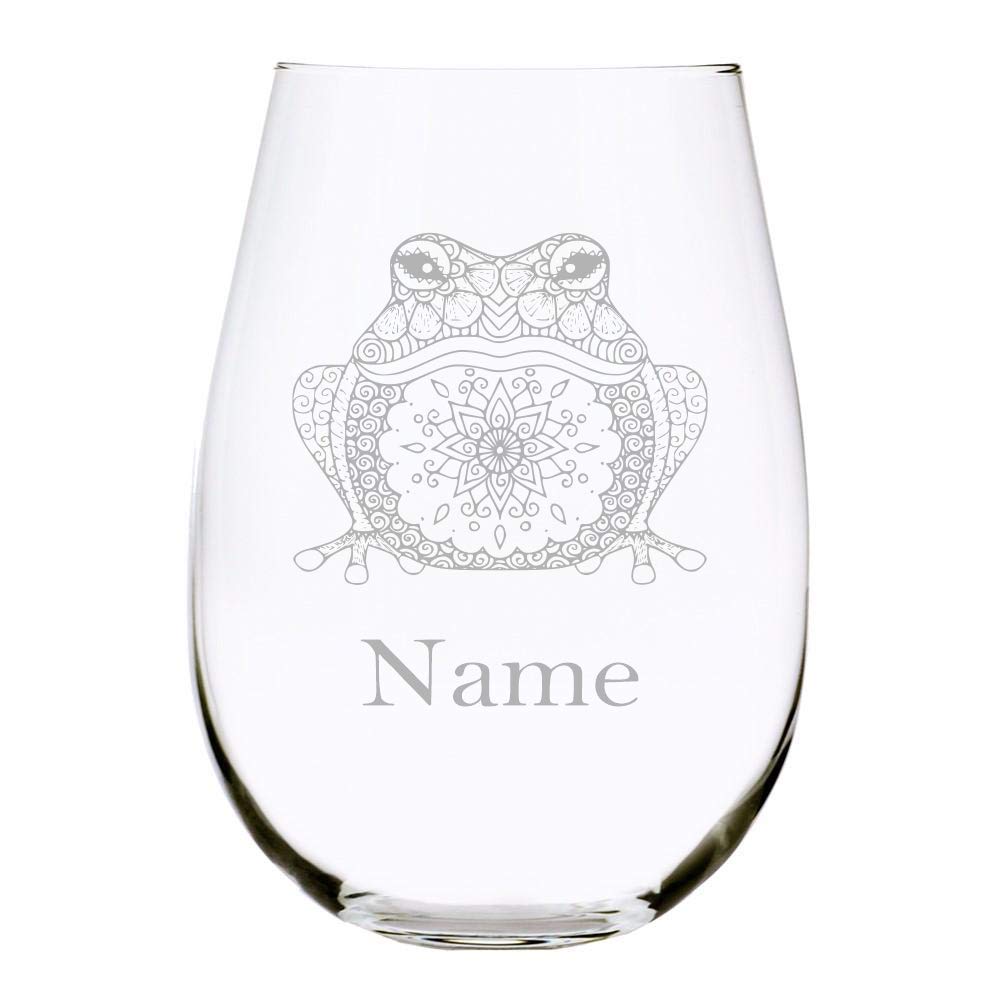 Frog with name 17 oz. stemless wine glass