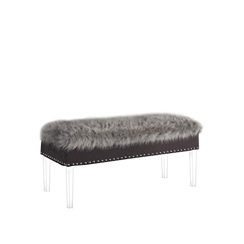 ORE 20" In Gray Horice Faux Fur Top Nailhead Storage Bench W/Acrylic Ghost Legs