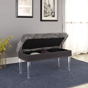 ORE 20" In Gray Horice Faux Fur Top Nailhead Storage Bench W/Acrylic Ghost Legs