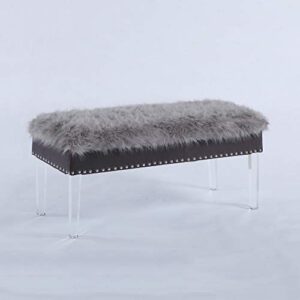 ORE 20" In Gray Horice Faux Fur Top Nailhead Storage Bench W/Acrylic Ghost Legs