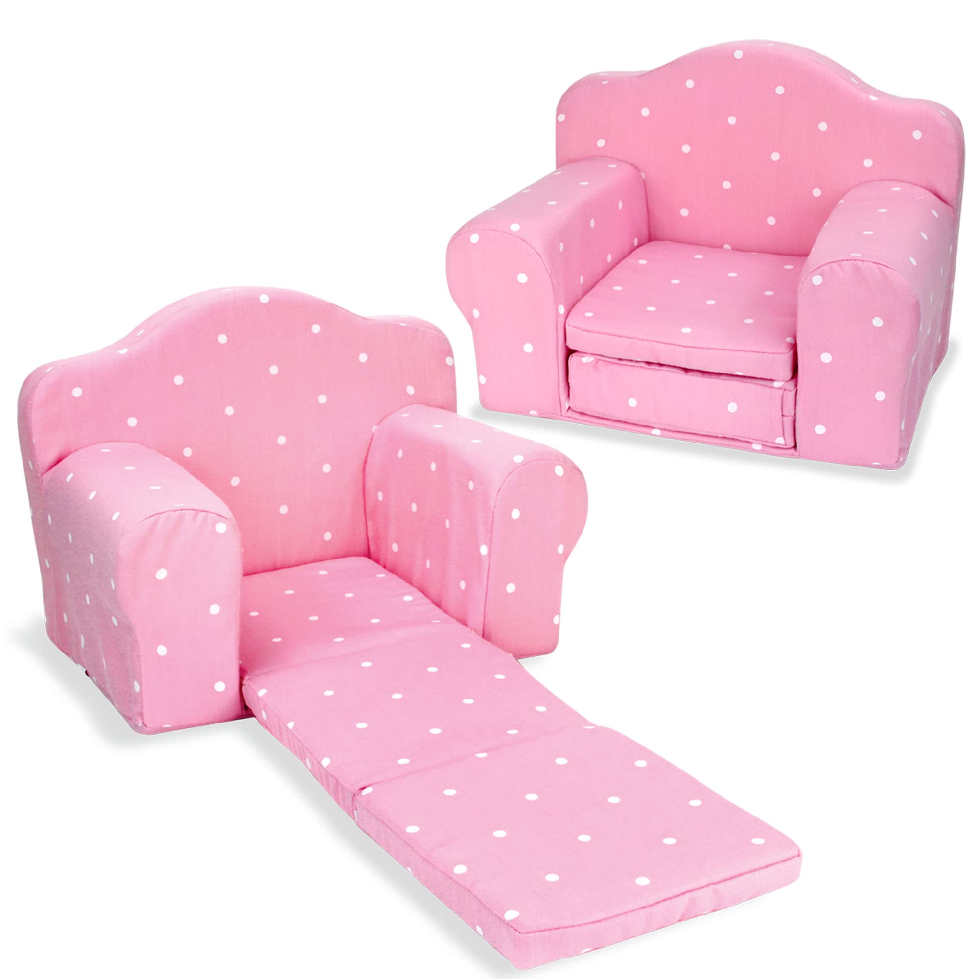 Sophia's 2-in-1 Plush Polka Dot Pull-Out Sleeper Chair Converts to Single Bed for 18'' Dolls, Light Pink