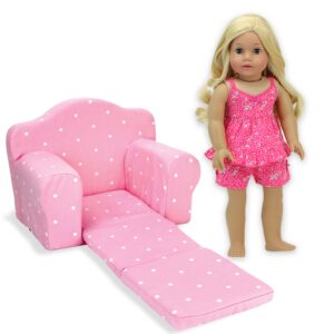 Sophia's 2-in-1 Plush Polka Dot Pull-Out Sleeper Chair Converts to Single Bed for 18'' Dolls, Light Pink