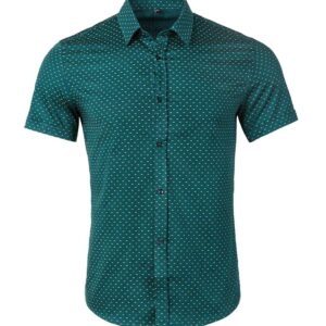 WULFUL Men's Casual Short Sleeve Button Down Shirt Printed Cotton Business Dress Shirts