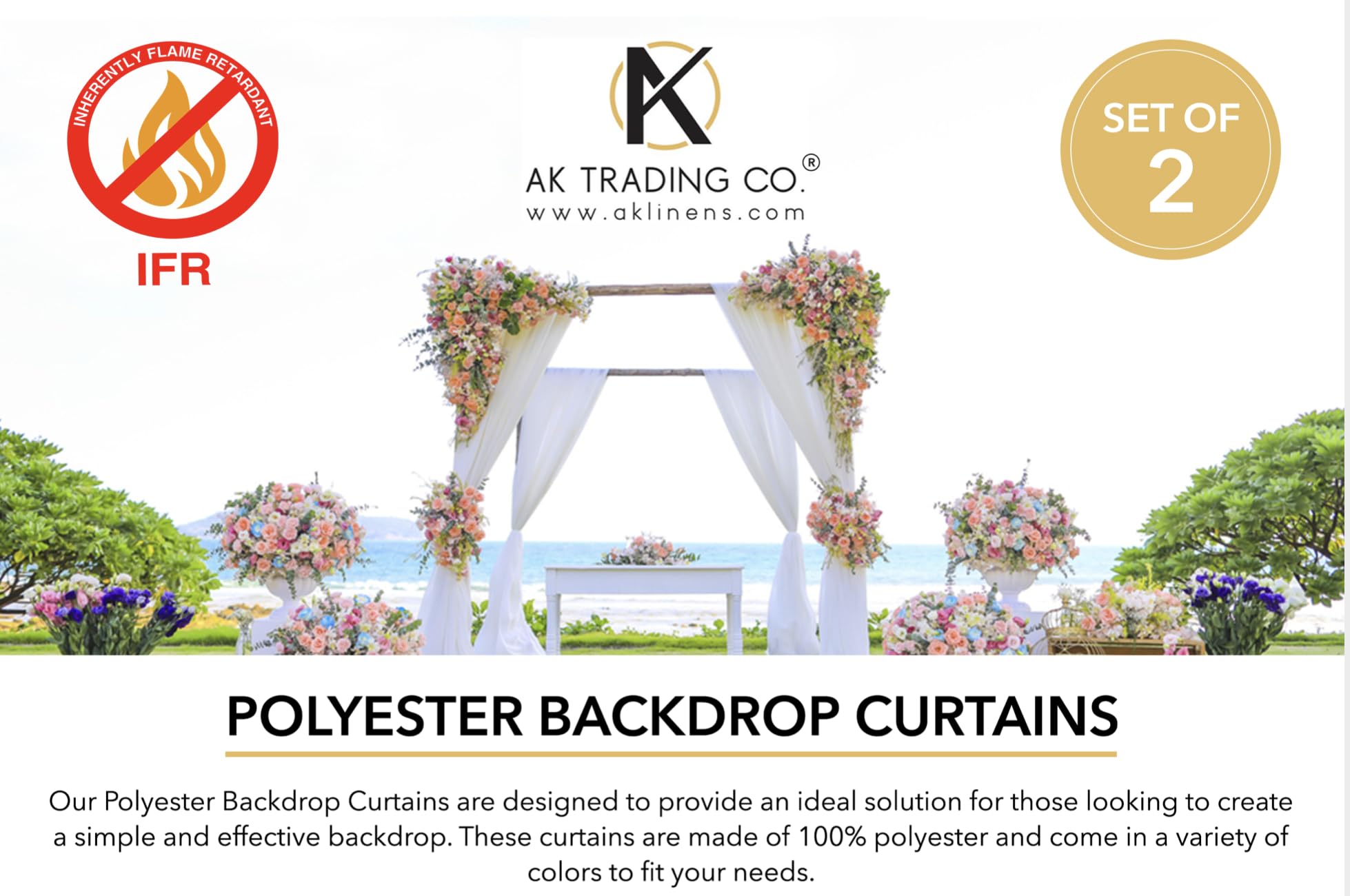 AK TRADING CO. 10 feet x 8 feet IFR Polyester Backdrop Drapes Curtains Panels with Rod Pockets - Wedding Ceremony Party Home Window Decorations - Marigold