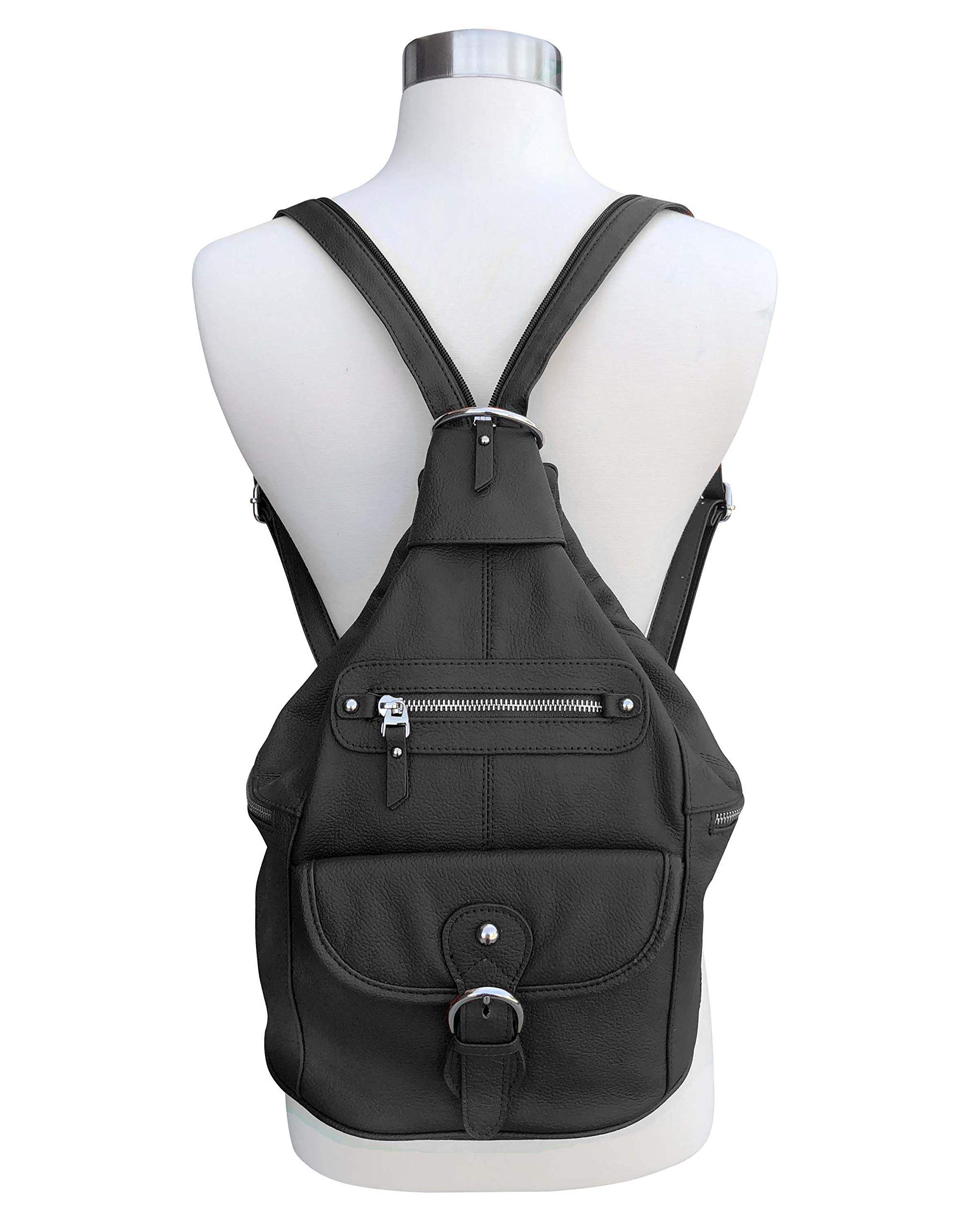 Roma Leathers Concealment Backpack - Premium Black Cowhide Leather - Dual Entry Gun Compartment - YKK Locks - Metal Zippers - Convertible Straps - Multi Pocket Shoulder Bag - Designed in the U.S.A.