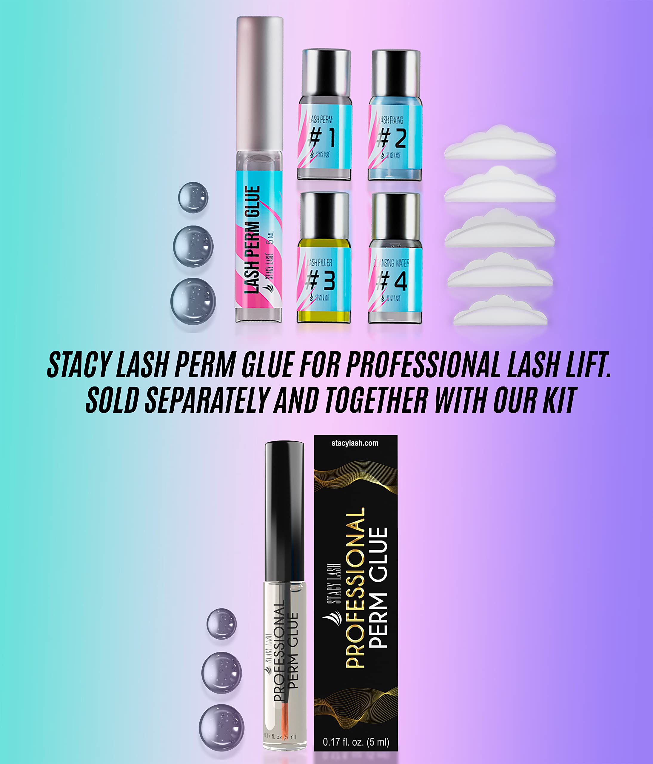 Stacy Lash Lift Kit - Professional Salon Premium Quality Eyelash Perm Curling Lotion & Liquid Full Lifting Set - Eyelash Perming Wave Curling Semi-Permanent