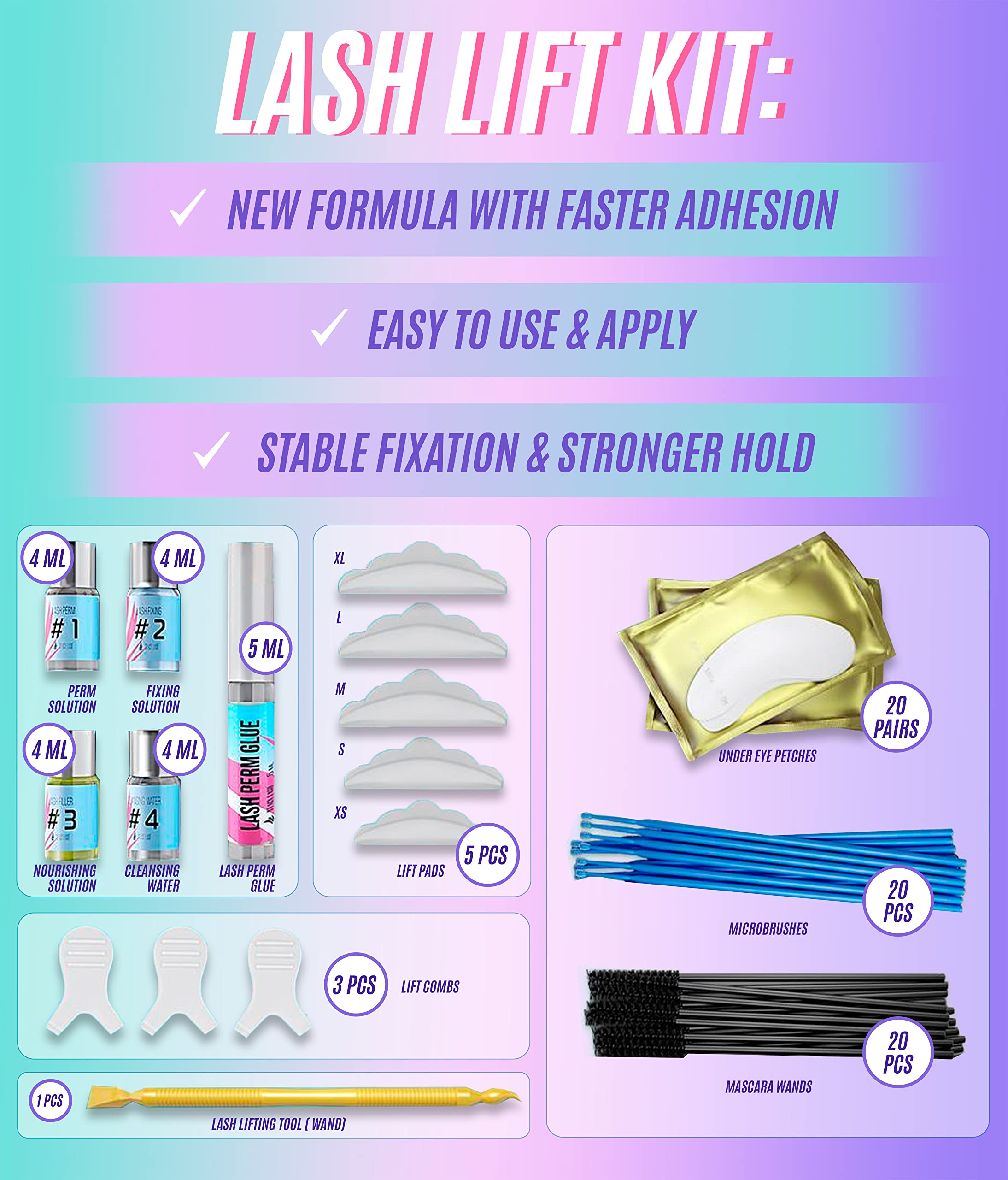 Stacy Lash Lift Kit - Professional Salon Premium Quality Eyelash Perm Curling Lotion & Liquid Full Lifting Set - Eyelash Perming Wave Curling Semi-Permanent