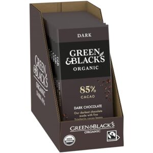 Green & Black's Organic Dark Chocolate Bar, 85% Cacao, 10 - 3.17 oz Bars