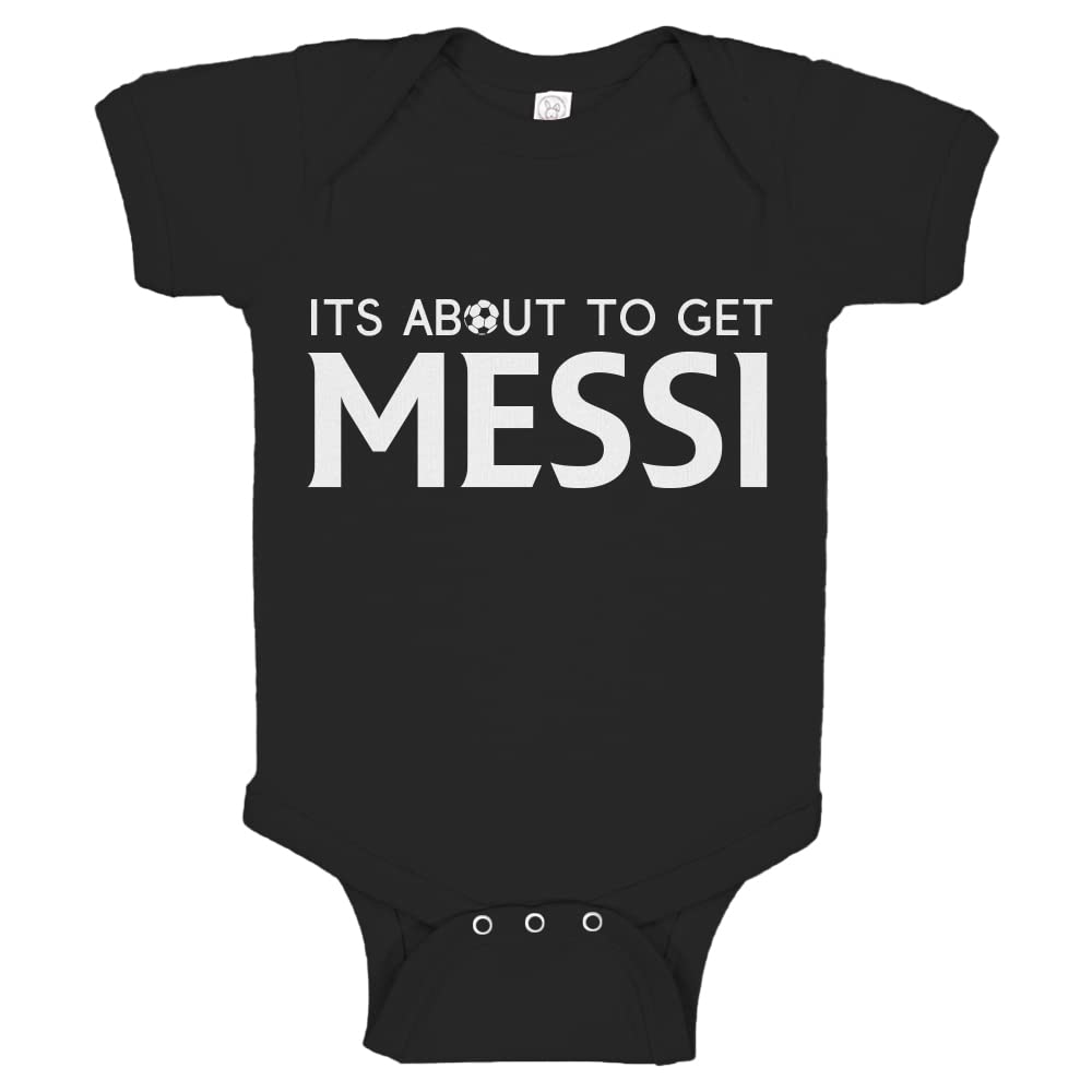 Indica Plateau Its About to Get Messi 6 Months Black Cotton One-Piece Infant Baby Romper