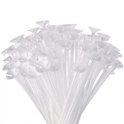 Sntieecr 50 Pieces White Plastic Balloon Sticks Holders with Balloon Cups for Wedding, Birthday, Party, Anniversary Decorations