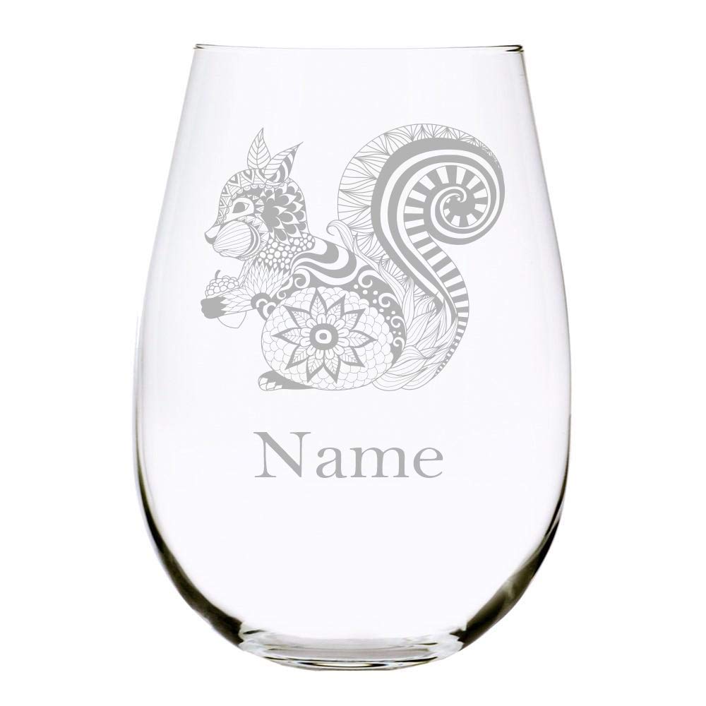 Squirrel with name 17 oz. stemless wine glass