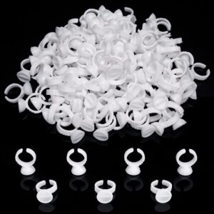 akstore 200pcs disposable makeup glue rings plastic nail art tattoo glue rings holder eyelash extension rings adhesive pigment holders finger hand beauty tools (seperated)