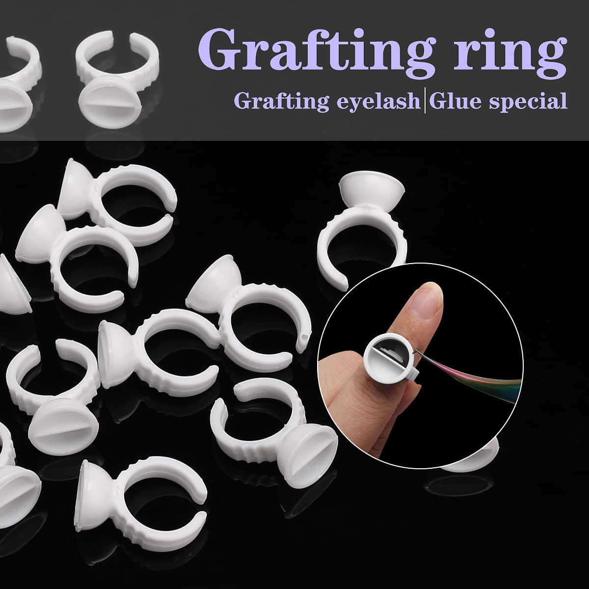 Akstore 200PCS Disposable Makeup Glue Rings Plastic Nail Art Tattoo Glue Rings Holder Eyelash Extension Rings Adhesive Pigment Holders Finger Hand Beauty Tools (Seperated)