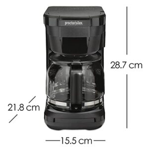 Proctor Silex FrontFill Drip Coffee Maker, 12 Cup Glass Carafe, Black and Silver (43680PS)