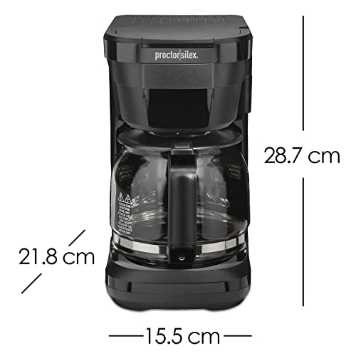 Proctor Silex FrontFill Drip Coffee Maker, 12 Cup Glass Carafe, Black and Silver (43680PS)