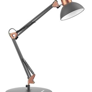 LEPOWER Metal Desk Lamp, Adjustable Goose Neck Architect Table Lamp with On/Off Switch, Swing Arm Desk Lamp with Clamp, Eye-Caring Reading Lamp for Bedroom, Study Room &Office (Sandy Black)