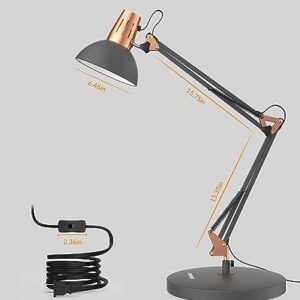 LEPOWER Metal Desk Lamp, Adjustable Goose Neck Architect Table Lamp with On/Off Switch, Swing Arm Desk Lamp with Clamp, Eye-Caring Reading Lamp for Bedroom, Study Room &Office (Sandy Black)