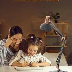 LEPOWER Metal Desk Lamp, Adjustable Goose Neck Architect Table Lamp with On/Off Switch, Swing Arm Desk Lamp with Clamp, Eye-Caring Reading Lamp for Bedroom, Study Room &Office (Sandy Black)