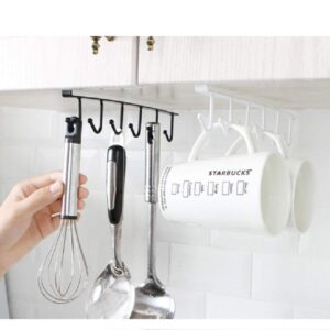 Alliebe 3 Pack Mug Cups Wine Glasses Storage Hooks Kitchen Utensil Ties Belts and Scarf Hanging Hook Rack Holder Under Cabinet Closet Without Drilling (White)