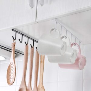 Alliebe 3 Pack Mug Cups Wine Glasses Storage Hooks Kitchen Utensil Ties Belts and Scarf Hanging Hook Rack Holder Under Cabinet Closet Without Drilling (White)