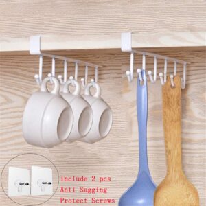 Alliebe 3 Pack Mug Cups Wine Glasses Storage Hooks Kitchen Utensil Ties Belts and Scarf Hanging Hook Rack Holder Under Cabinet Closet Without Drilling (White)