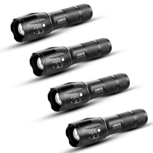 jardlite led emergency handheld flashlight, 4 pack, adjustable focus, water resistant with 5 modes, best tactical torch for hurricane, camping, dog walking