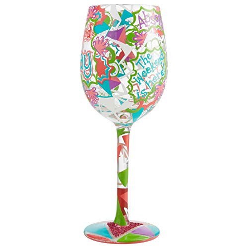 Enesco Designs by Lolita Feel Good Friday Artisan Hand-Painted Wine Glass, 15 Ounce, Multicolor