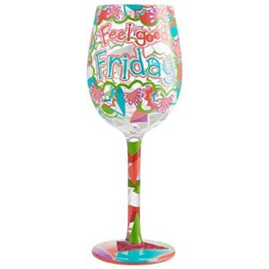 Enesco Designs by Lolita Feel Good Friday Artisan Hand-Painted Wine Glass, 15 Ounce, Multicolor