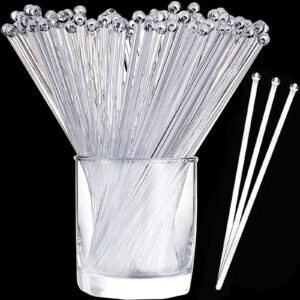 aboat 120 pieces 7.3 inch plastic round top swizzle sticks, crystal