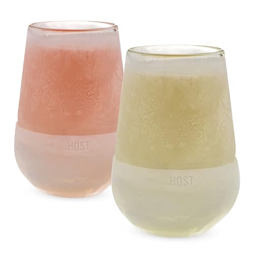 Host Freeze Cooling Glasses, Freezer Gel Stemless Wine Glasses for Red & White Wine, Insulated Glass with Silicone Band, Set of 2, 8.5 oz