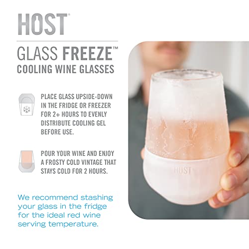 Host Freeze Cooling Glasses, Freezer Gel Stemless Wine Glasses for Red & White Wine, Insulated Glass with Silicone Band, Set of 2, 8.5 oz