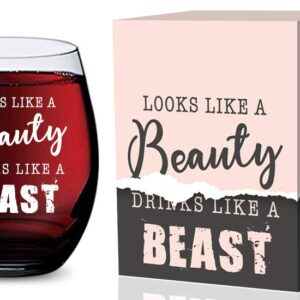 GSM Brands Stemless Wine Glass (Looks Like a Beauty Drinks Like a Beast) Made of Unbreakable Tritan Plastic and Dishwasher Safe - 16 ounces