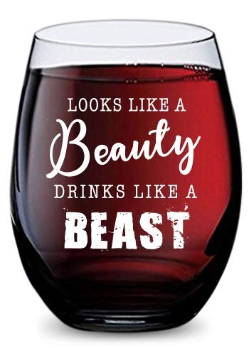 GSM Brands Stemless Wine Glass (Looks Like a Beauty Drinks Like a Beast) Made of Unbreakable Tritan Plastic and Dishwasher Safe - 16 ounces