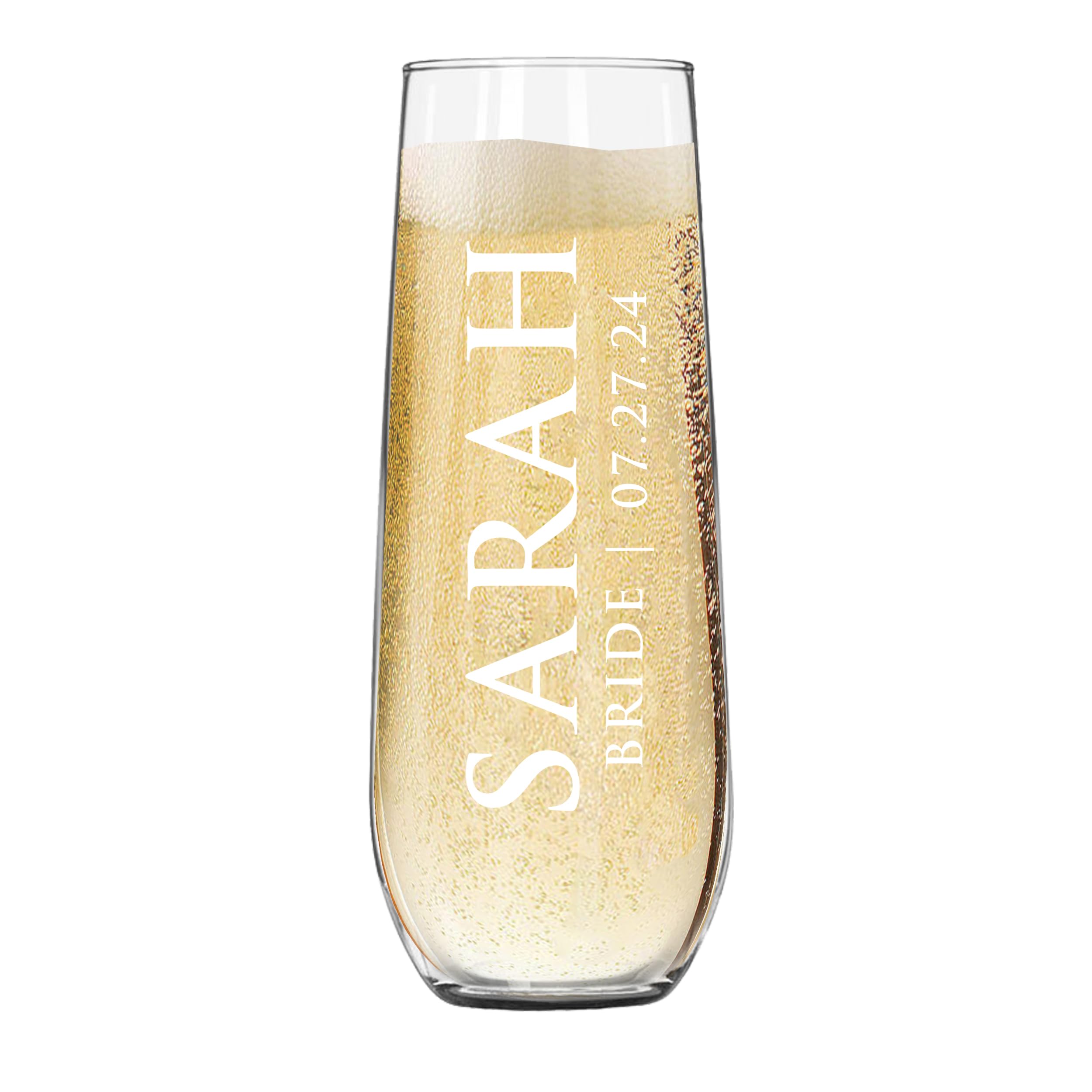 The Wedding Party Store Custom Etched Stemless Champagne Flutes - Personalized Monogrammed Bridesmaid Wedding Glasses