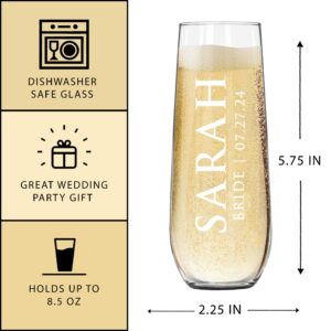 The Wedding Party Store Custom Etched Stemless Champagne Flutes - Personalized Monogrammed Bridesmaid Wedding Glasses