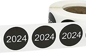 Black 2024 Circle Dot Stickers, 3/4 Inch Round, 500 Labels on a Roll