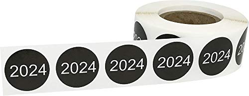 Black 2024 Circle Dot Stickers, 3/4 Inch Round, 500 Labels on a Roll