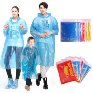 innocheer rain ponchos family pack of 12, disposable emergency raincoat for kids and adults camping hiking outdoors (multicolour 12pcs)