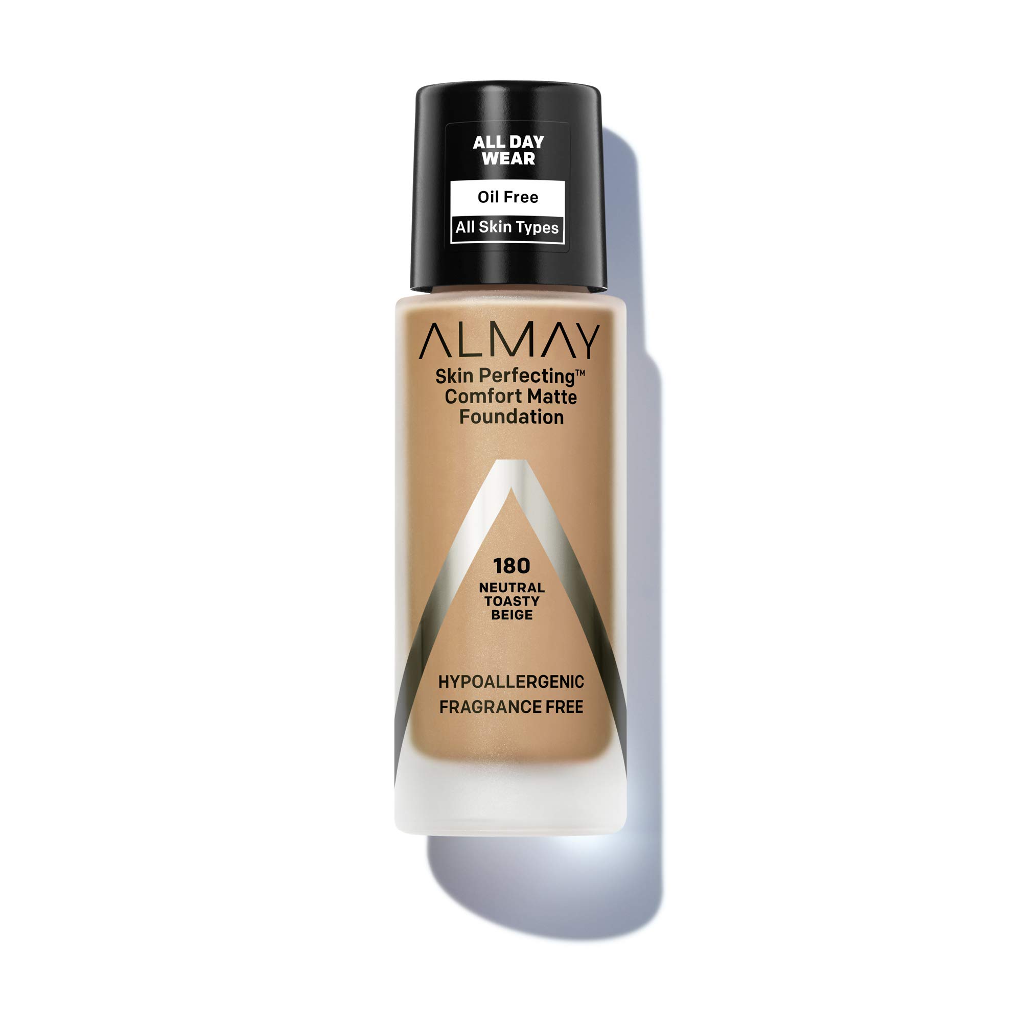 Almay Skin Perfecting Comfort Matte Foundation, Hypoallergenic, Cruelty Free, -Fragrance-Free, Dermatologist Tested Liquid Makeup, Neutral Toasty Beige, 1 Fluid Ounce