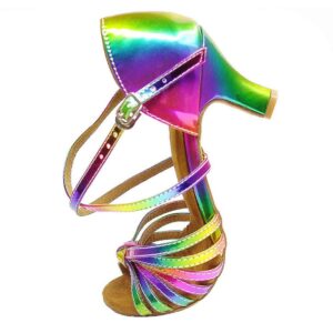 HIPPOSEUS Latin Dance Shoes for women Salsa Performance Dancing Shoes High Heel,Rainbow,Model U-YCD4, 9 B(M) US