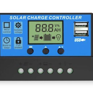 EEEkit 30A Solar Charge Controller, Solar Panel Charger Controller 12V/24V, Multi-Function Adjustable LCD Display with Dual USB Port Timer Setting PWM Auto Parameter