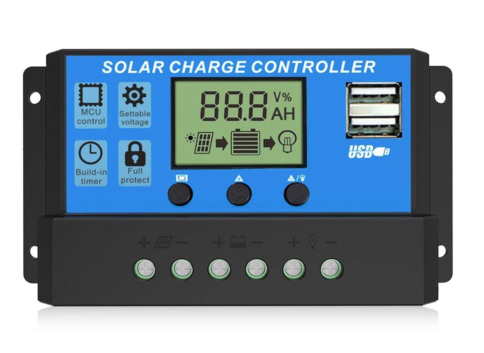 EEEkit 30A Solar Charge Controller, Solar Panel Charger Controller 12V/24V, Multi-Function Adjustable LCD Display with Dual USB Port Timer Setting PWM Auto Parameter