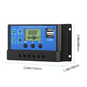 EEEkit 30A Solar Charge Controller, Solar Panel Charger Controller 12V/24V, Multi-Function Adjustable LCD Display with Dual USB Port Timer Setting PWM Auto Parameter