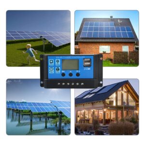 EEEkit 30A Solar Charge Controller, Solar Panel Charger Controller 12V/24V, Multi-Function Adjustable LCD Display with Dual USB Port Timer Setting PWM Auto Parameter