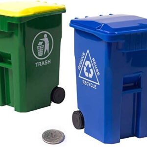 Wiosi Mini Curbside Garbage Trash Bin Pen Holder and Unique Tiny Size Recycle Can Set Pencil Cup Desktop Organizer Green Blue 2-Pack