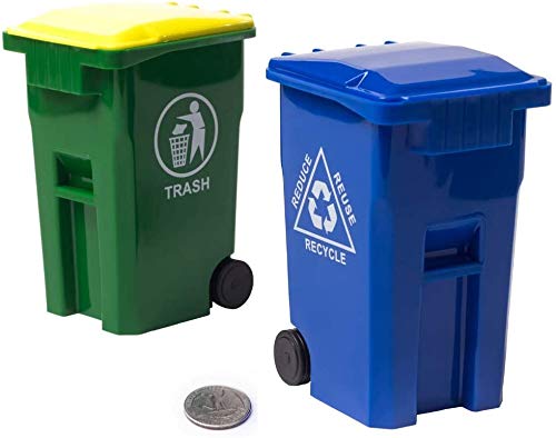 Wiosi Mini Curbside Garbage Trash Bin Pen Holder and Unique Tiny Size Recycle Can Set Pencil Cup Desktop Organizer Green Blue 2-Pack