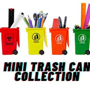 Wiosi Mini Curbside Garbage Trash Bin Pen Holder and Unique Tiny Size Recycle Can Set Pencil Cup Desktop Organizer Green Blue 2-Pack