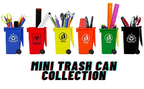 Wiosi Mini Curbside Garbage Trash Bin Pen Holder and Unique Tiny Size Recycle Can Set Pencil Cup Desktop Organizer Green Blue 2-Pack